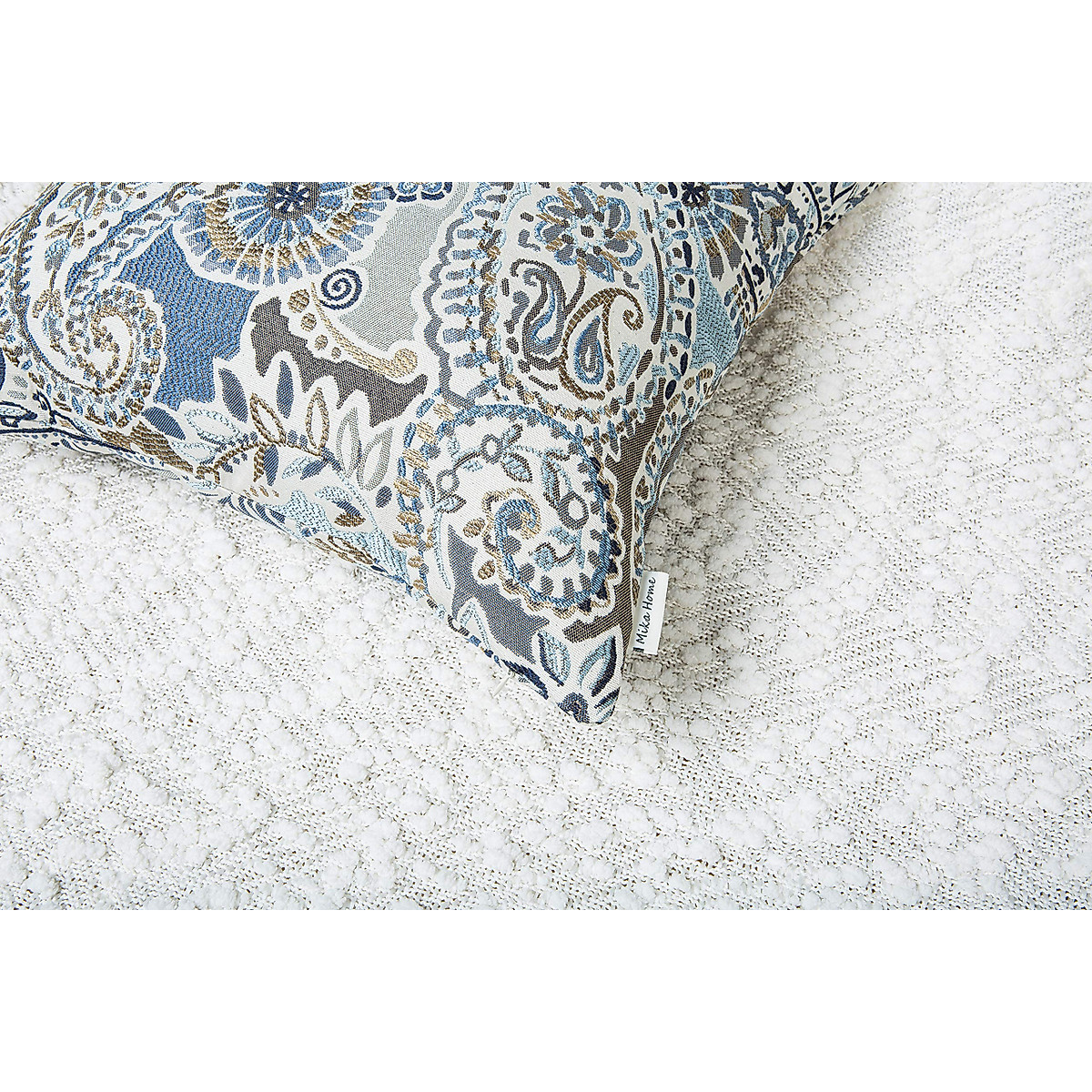 Mika Home Pack of 2 Decorative Pillow Covers Throw Pillow Cases,Paisley Pattern,18X18 Inches,Blue Brown Cream Multicolor