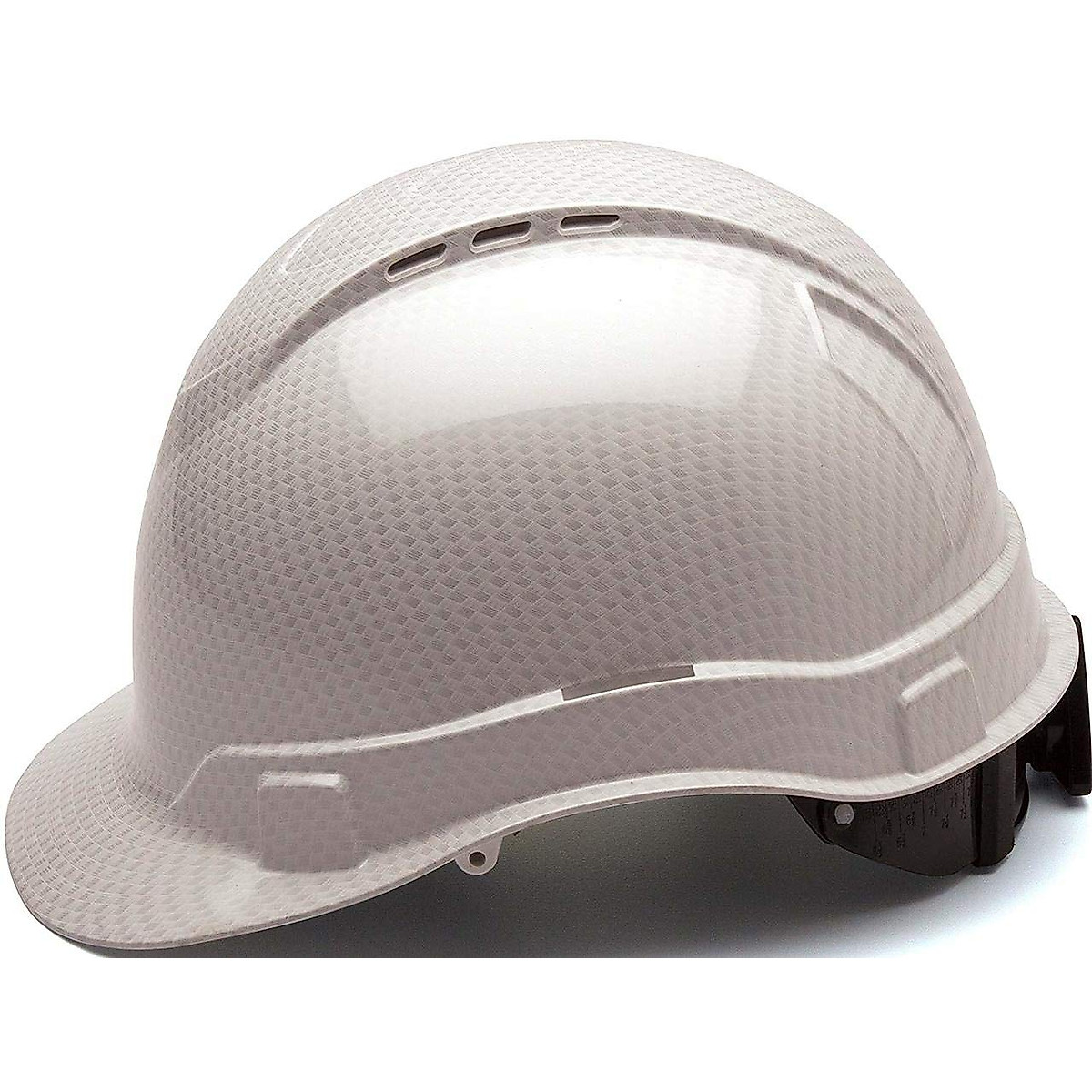 Pyramex Vented Cap Style Ridgeline Patterned Hard Hat with 6 Point Ratchet Suspension and Hard Hat Tote - Shiny White