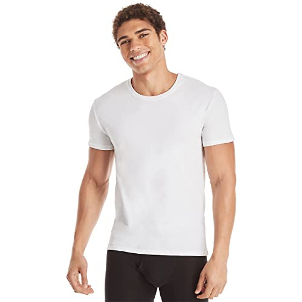 Hanes Ultimate Comfort Fit Undershirt, Men’s Crewneck Stretch-Cotton T-Shirt, White 4-Pack, Medium