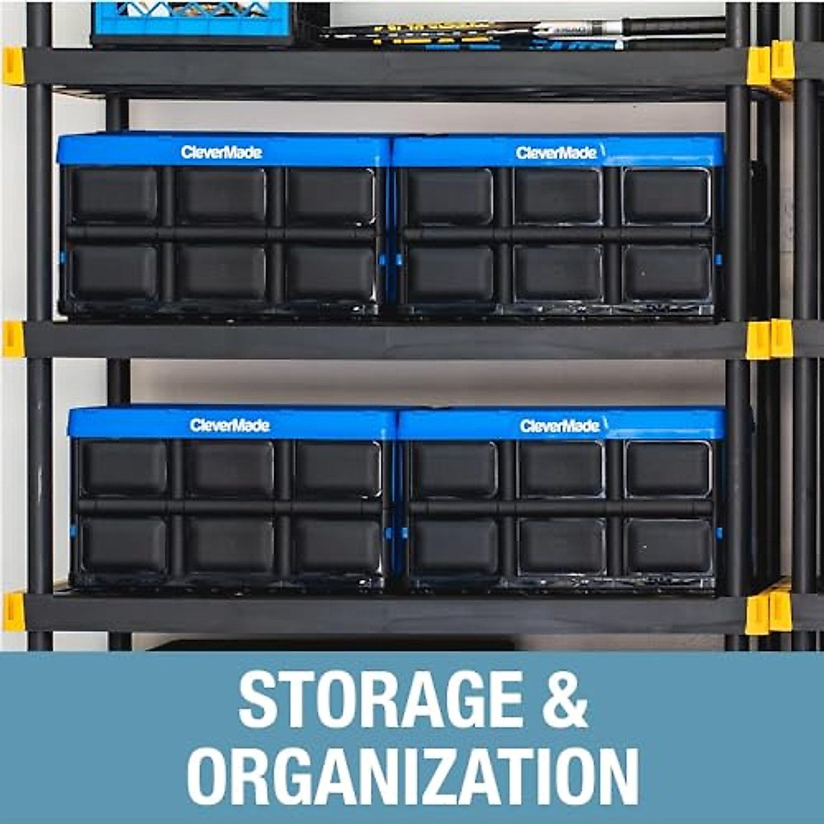 CleverMade Collapsible Storage Bin, Black, 3PK - 46L (12 Gal) Stackable Storage Containers, Holds 66lbs Per Bin - Plastic Storage Bins for Organizing, Closet Storage, Garage Storage