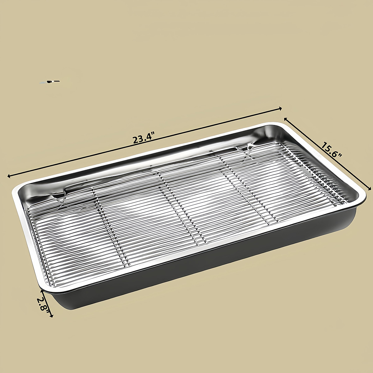 Roasting Pan Heavy Duty Stainless steel Turkey Pans for Oven,Toaster Oven Tray Pans with cooling rack,Hotel Pan, Barbeque Grill Pan,Deep Edge,Mirror treatment, Dishwasher Safe (23.4"x15.6"x2.8")