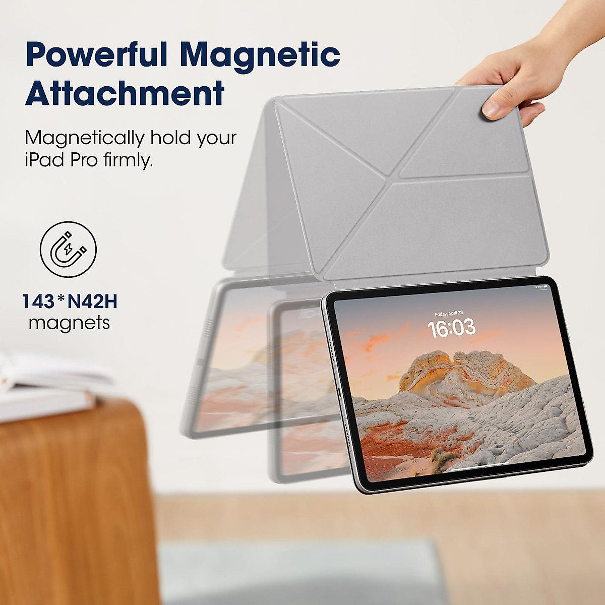 PITAKA iPad Pro 11 Inch Case, Compatible with iPad Air M3/M2 11 Inch (4-7th Gen) & 2022/2021/2020/2018 iPad Pro 11 (1-4th Gen), Portrait/Landscape Magnetic Case with 4 Standing Angles - White