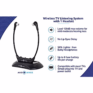 AudioRange 【New Model】 Seniors & Hard of Hearing | Wireless TV Headset Delay-Free, Lightweight, Comfortable, Rechargeable in-Ear Headphones for TV Watching, Television Amplifier, RF Headphones