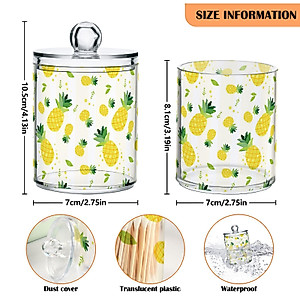 SDMKA 2 Pack Apothecary Jars Bathroom Summer Pineapple Qtip Holder Storage Canister Clear Plastic Jar with Lid for Cotton Ball, Cotton Swab