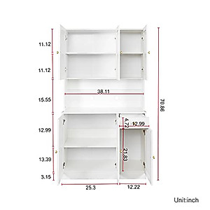 Holaki 71"Buffet Hutch Cabinet Freestanding Kitchen Sideboard Pantry Cabinet Cupboard Wood Versatile Wardrobe & Kitchen Cabinet,Craft Storage,Microwave Cabinet with 6 Doors,3 Shelves & 1 Drawer(White)