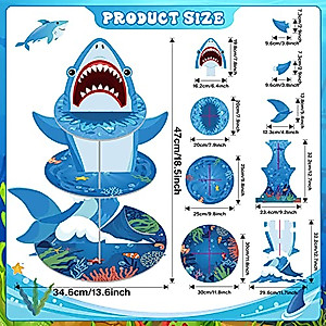 3 Tier Shark Party Cupcake Stand Decorations Under The Sea Shark Theme Cupcake Holder Ocean Animal Shark Dessert Tower for Kids Shark Sea Theme Party Baby Shower Fishing Birthday Party Favor Supplies