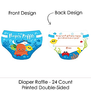Big Dot of Happiness Under the Sea Critters - Diaper Shaped Raffle Ticket Inserts - Baby Shower Activities - Diaper Raffle Game - Set of 24