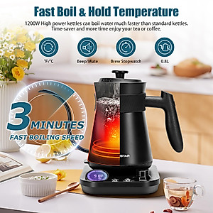 Aigostar Electric Gooseneck Kettle Temperature Control, 1200W Quick Heating Pour Over Kettle and Tea Kettle for Coffee Tea, 5 Variable Presets, Keep Warm & Stopwatch, Stainless Steel Inner, 0.8L