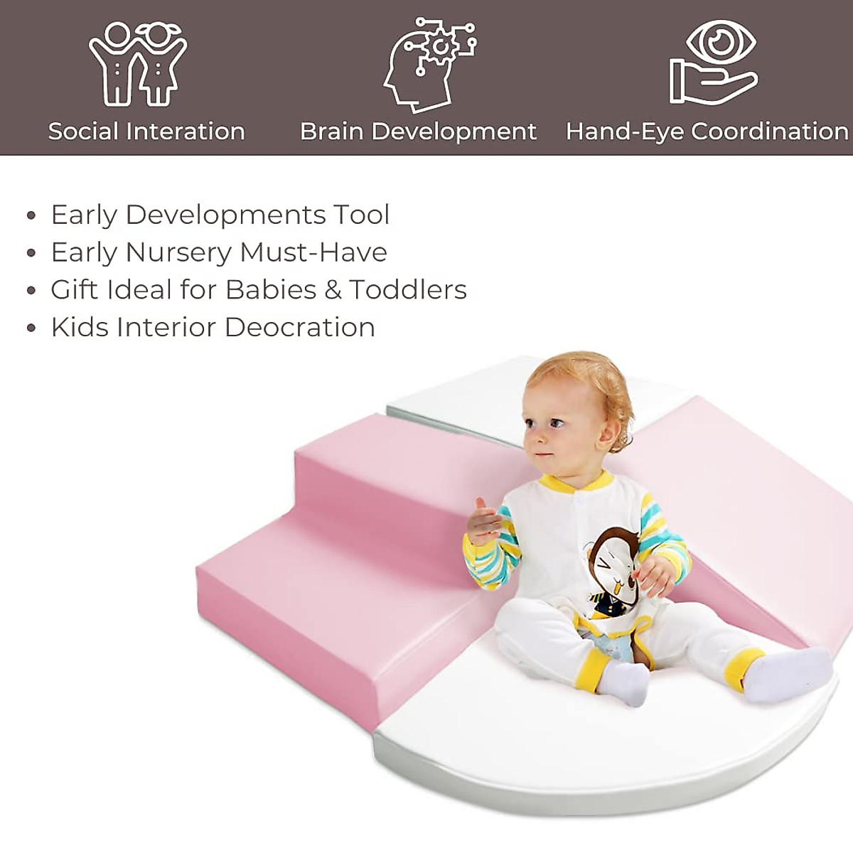 Wonder Space Tiny Climb and Crawl Soft Foam Play Set, Indoor Room Preschool Corner Baby Stage Slide Activity Play Structure, Motor Skills Early Development Gym Toy for Toddlers and Kids (Pink)