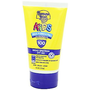 Banana Boat Kids Max Protect & Play Lotion Sunscreen SPF 100, 4oz | Childrens Sunscreen, Kids Sunblock Spray, High SPF Sunscreen, Water Resistant Sunscreen for Kids, SPF 100 Sunscreen, 4oz