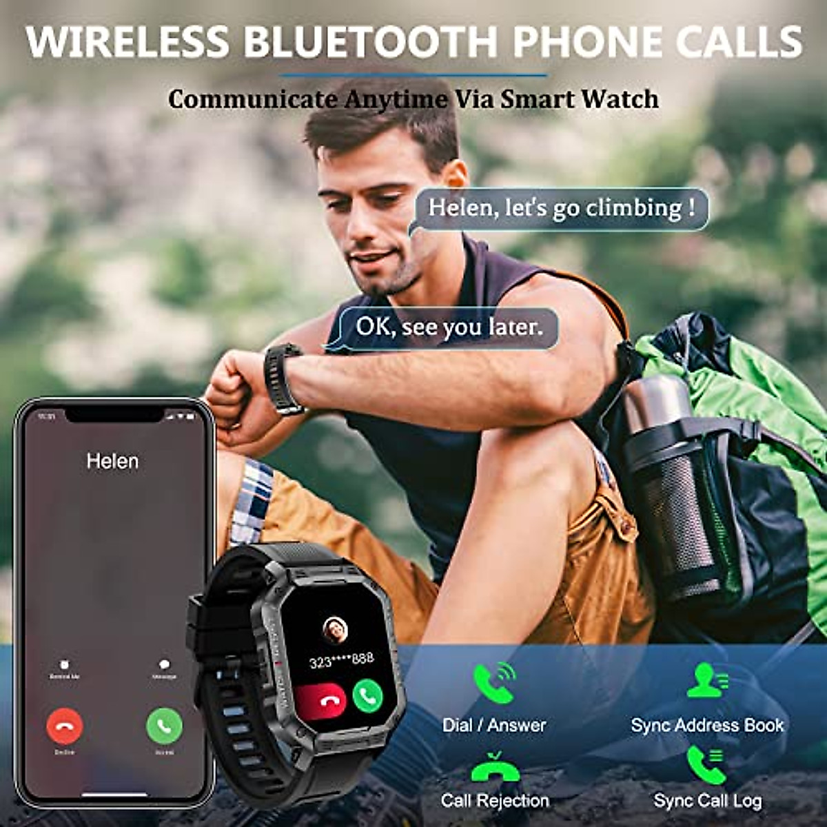 Smart Watch - Military Smart Watches for Men, Bluetooth(Answer/Make Call) 1.83" Tactical Smartwatch for Android Phones iPhone Fitness Tracker,Outdoor Waterproof Watch Heart Rate Blood Pressure Monitor