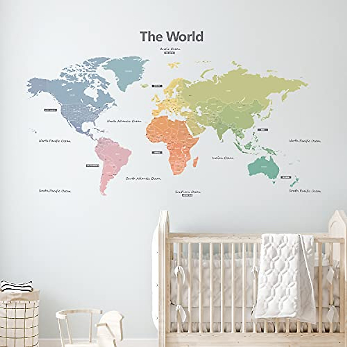 DECOWALL DLT-1809 Modern Pastel Tones World Map Kids Wall Stickers Wall Decals Peel and Stick Removable Wall Stickers for Kids Nursery Bedroom Living Room (XLarge) d?cor