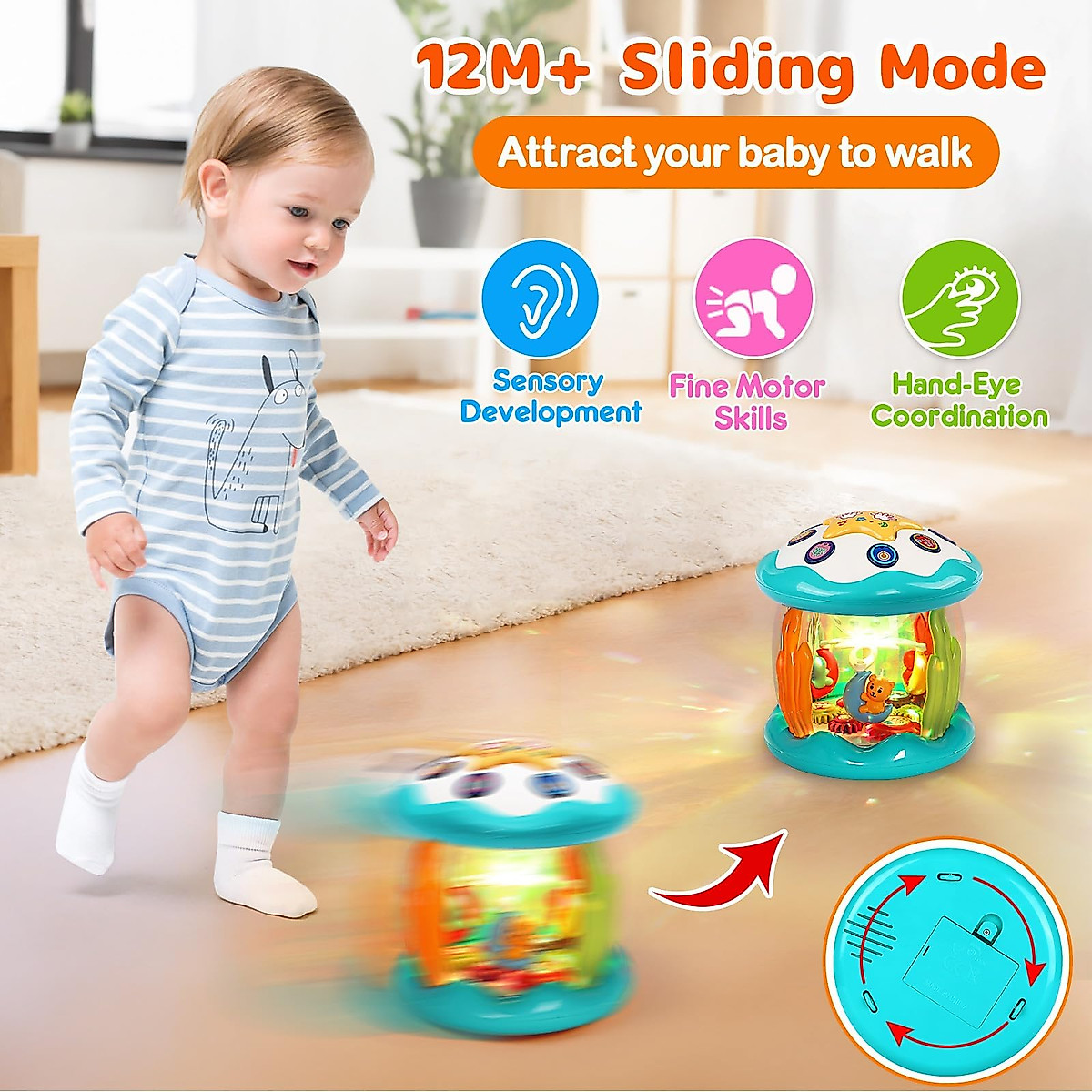 Baby Toys 6 to 12 Months Animal Rotating Light Up Toys for 1 Year Old Boy Musical Toys for Toddlers 1-3 Tummy Time Toys for 3 6 8 9 10 12 18 Months Infant Birthday Xmas Gift for 1 Year Old Boys Girls