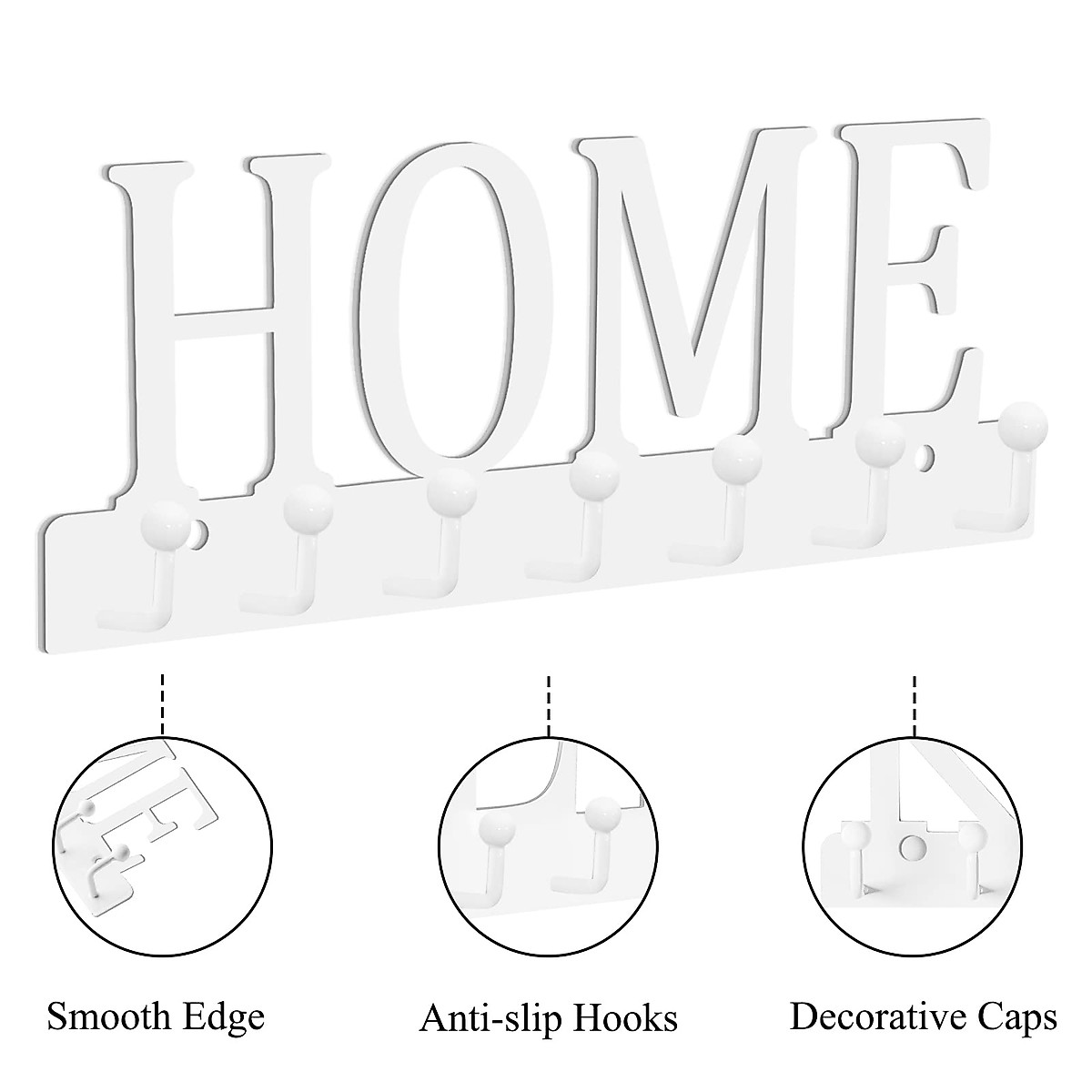 HLWDFLZ Key Holder for Wall - Wall Mounted Key Hangers with 7 Key Hooks, Wall Decorative Organizer Rack for Entryway Mudroom Front Door Kitchen Hallway Office 10 X 4 inches (White Home)