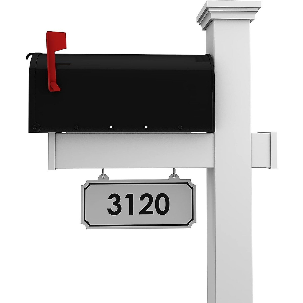 4Ever Products Vinyl Mailbox Post System - Includes Black Steel Mailbox and Custom Address Plate (White)