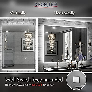 Keonjinn 40 x 32 Inch LED Bathroom Mirror with Lights Acrylic Backlit Vanity Mirror Anti-Fog Lighted Bathroom Mirror for Wall CRI90 High Definition Dimmable Large Makeup Mirror(Horizontal/Vertical)
