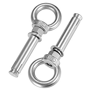 uxcell M12 x 100 Expansion Eyebolt Eye Nut Screw with Ring 304 Stainless Steel Raw Bolts 2 Pcs