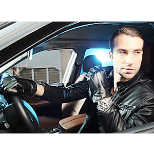 Elma Men Touchscreen Winter Leather Gloves Lining Cashmere (9, Black, EM011NR1)