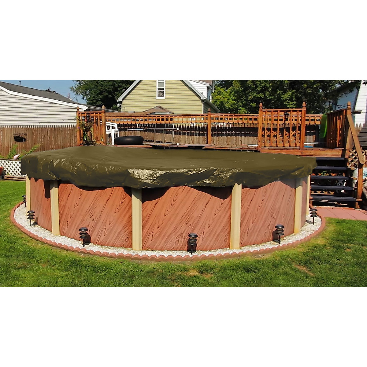 Buffalo Blizzard Supreme Plus Winter Cover for 28' Foot Round above-Ground Swimming Pools | Tan/Silver Reversible | All Covers Include 4' Feet of Overlap for Secure Installation to Measure 32' Feet