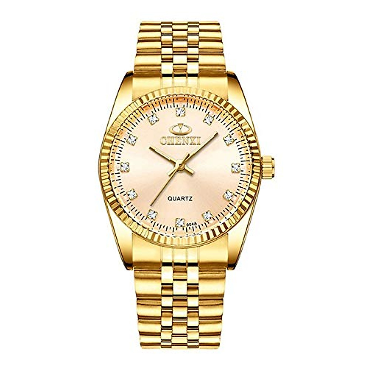 MASTOP Couple Watches Classic Golden Stainless Steel Watch His and Hers Waterproof Quartz Watch (Full Gold)