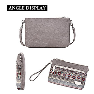 ArcEnCiel Small mini Crossbody Bag Canvas Cell Phone Purse Wallet with Shoulder Strap Handbag for Women Girls (Gray)