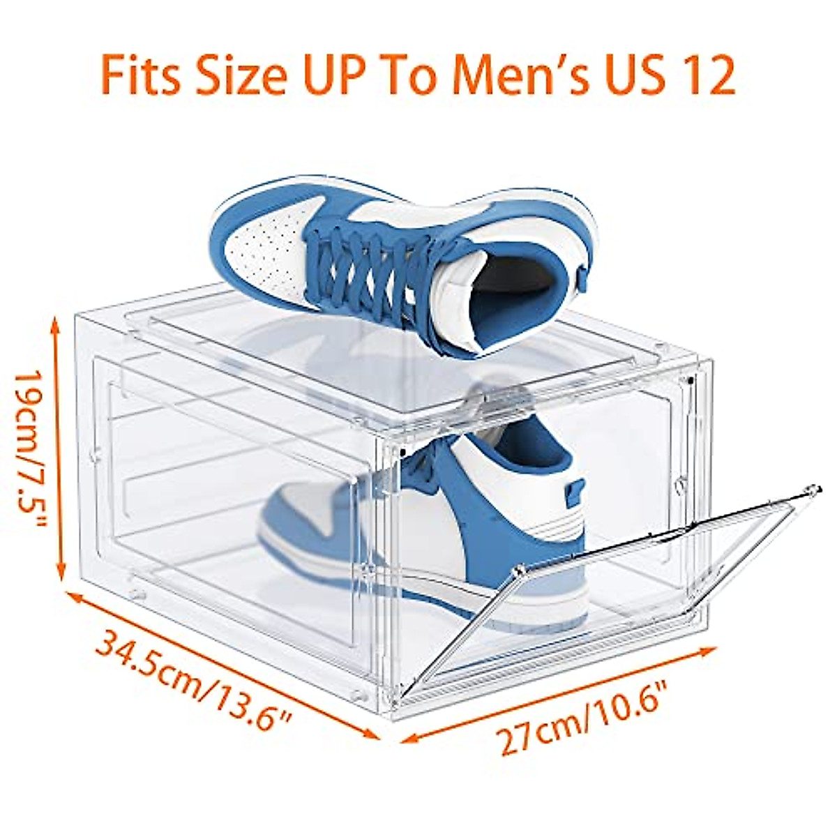 Shoe Storage, 6 Pack Shoe Organizer Clear Hard Plastic Shoe Box, Shoe Boxes Clear Plastic Stackable, Shoe Boxes with Lids for Size 13, Transparent