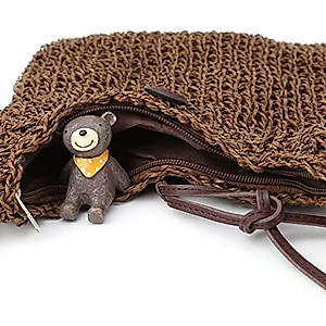 Beach Bag Straw Bags Hand-Woven Straw Bag, Women Handbag Shoulder Bag Straw Weave Tote Purse Lady Beach Hobo Bag Crossbody Coffee