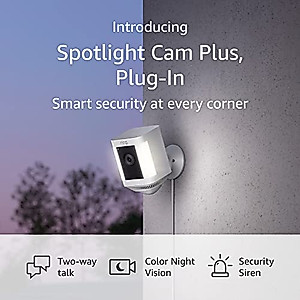 Introducing Ring Spotlight Cam Plus, Plug-in | Two-Way Talk, Color Night Vision, and Security Siren (2022 release) - White