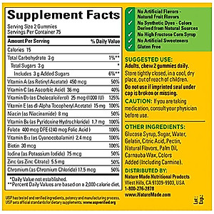 Nature Made Multivitamin Gummies, Dietary Supplement for Daily Nutritional Support, 150 Gummy Vitamins and Minerals, 75 Day Supply