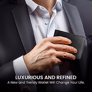 Fadiant I Slim Wallet for Men -Thin Bifold Genuine Leather RFID Blocking Minimalist Stylish Front Pocket Mens Wallets (A. Charcoal black-ID)