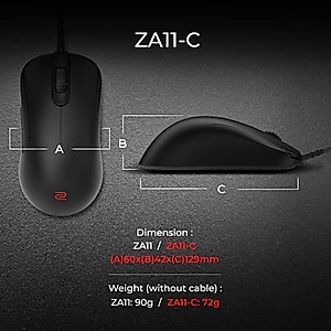 BenQ Zowie ZA11-C Symmetrical Gaming Mouse | Professional Esports Performance | Driverless | Paracord Cable | Revisioned C-Features | Matte Black | Large Size