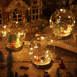 Liliful 16 Pack Christmas DIY Snow Globe Kit Including 3.58 Inch LED Plastic Snow Globe with Screw Off Cap Artificial Mini Christmas Tree Snowman Santa Deer Pine Cones and Lights