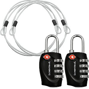 Lumintrail TSA Approved Locks, 4 Digit Combination Luggage Locks TSA Approved, Travel Locks for Luggage & Suitcase with 4-FT Steel Cable, Black, 2 Pack
