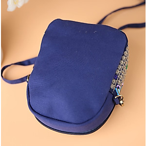 Canvas Crossbody Bag Cell phone Pouch Coin Purse for Women OR Girls Embroidery (HX15-Blue+Purple)