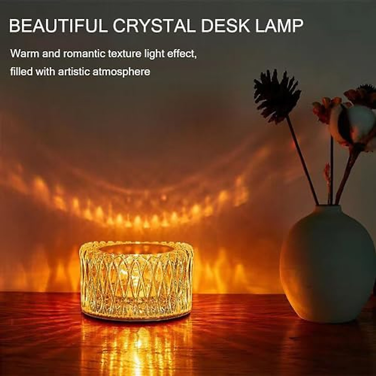 EJFOIEJ Portable Crystal LED Table Lamp, 3-Levels Brightness Desk Lamp, Star Projector, Desk Lamp Projector Night Light Projector Suitable for Baby Bedroom