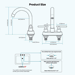 gotonovo 4 Inch Centerset Modern Bathroom Sink Faucet 2 Hole Brushed Nickel Swivel Spout 2-Handle Deck Mounted Lavatory Faucet with Water Supply Lines and Pop Up Drain