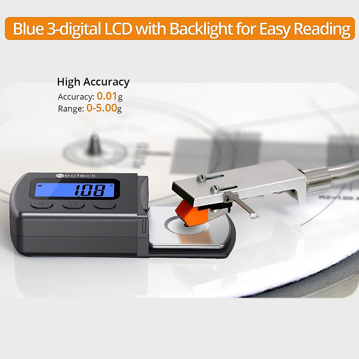 Neoteck Digital Turntable Stylus Force Scale Gauge + Vinyl Record Cleaner 0.01g/5.00g Blue LCD Backlight for Tonearm Phono Cartridge