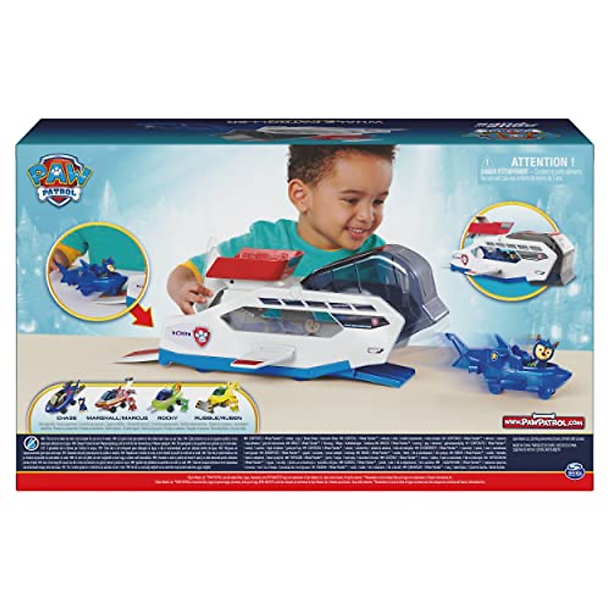 Paw Patrol Aqua Pups Whale Patroller Team Vehicle with Chase Action Figure, Toy Car and Vehicle Launcher, Kids Toys for Ages 3 and up