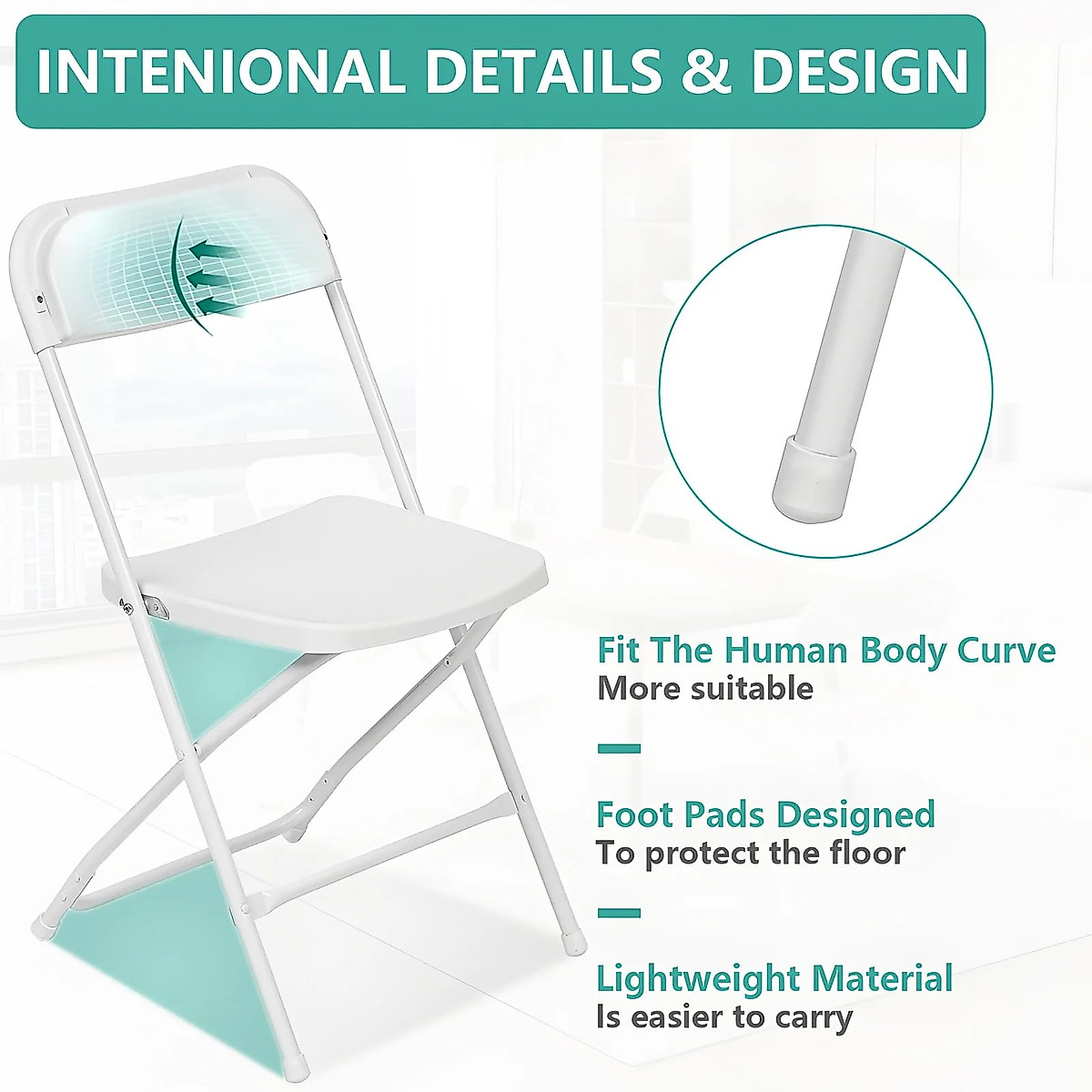 SEALAMB 6 Pack Patio Dinning Chairs, Indoor Outdoor Portable Plastic Folding Chairs with Steel Frame for Patio Dinning Garden Wedding Backyard Party, 350LB Weight Limit (White, 6 Pack)