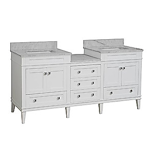 Kitchen Bath Collection Eleanor 72-inch Double Bathroom Vanity (White/Carrara): Includes White Cabinet with Authentic Italian Carrara Marble Countertop and White Ceramic Sinks