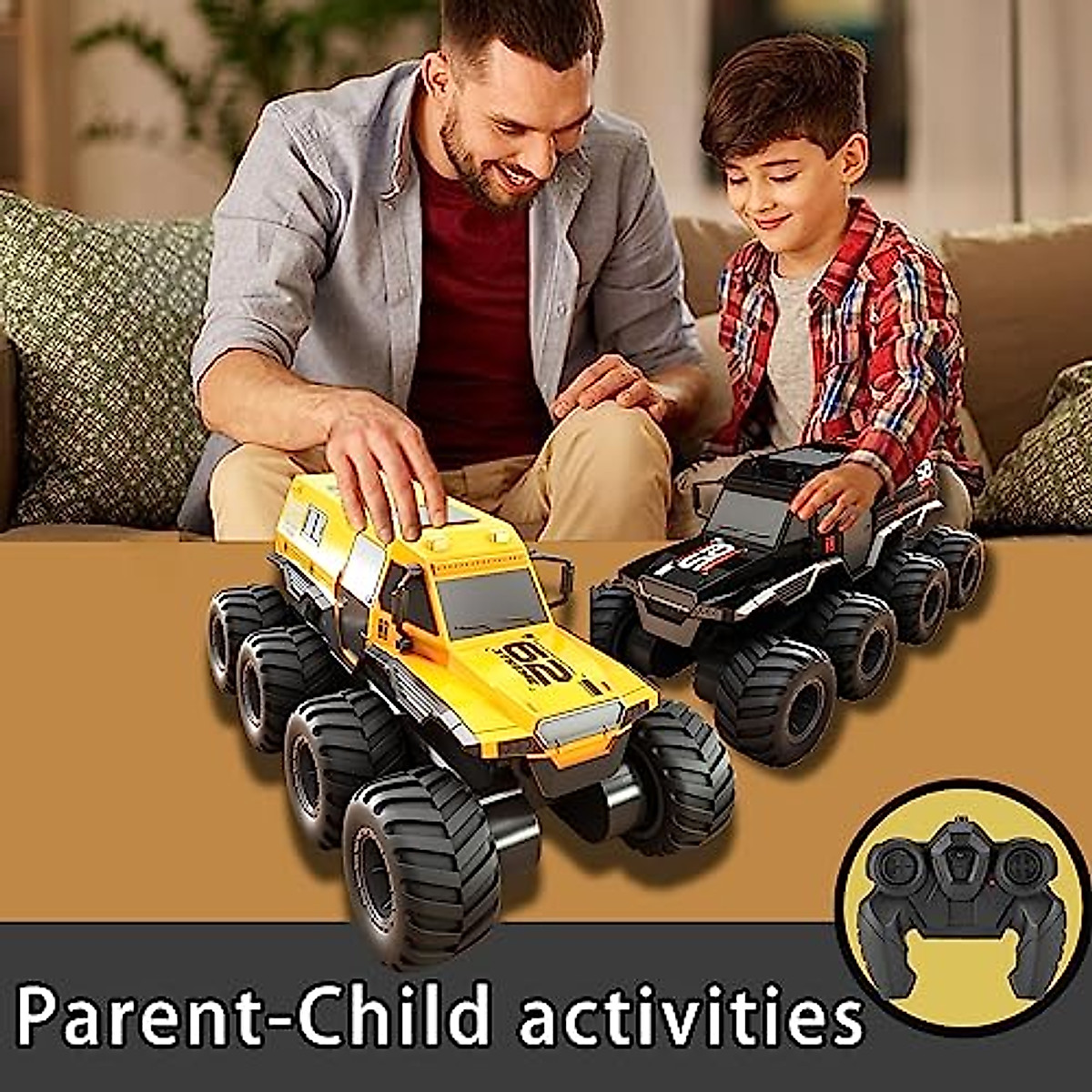 1：12 Scale 8WD Amphibious RC Truck, 2.4G Offroad Waterproof Large Remote Contorl Car for Boys 4-12 , All Terrain RC Car Toys For 7 8 9 10 11 12 Year Old Boys/Girls 4+, Gift Birthday Chirstams-Black