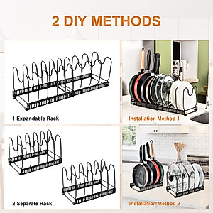 aceyoon Expandable Pots and Pans Organizer Under Cabinet with 10 Adjustable Compartment, Kitchen Pot Lid Organizer, Pan Rack Holder for Kitchen Cabinet Pantry Cookware Baking Frying Rack