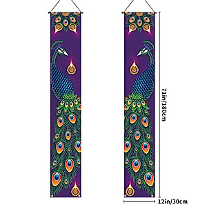 Happy Diwali Porch Banner Indian Diwali Peacock Front Porch Welcome Sign Deepawali Indian Festival of Lights Decorations-12×71''