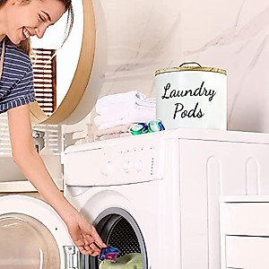 Laundry Pods Container with Lid for Laundry Room Decor, Wood Laundry Pods Holder Dryer Sheets Fabric Softener Dispenser, Farmhouse Laundry Room Organization and Storage