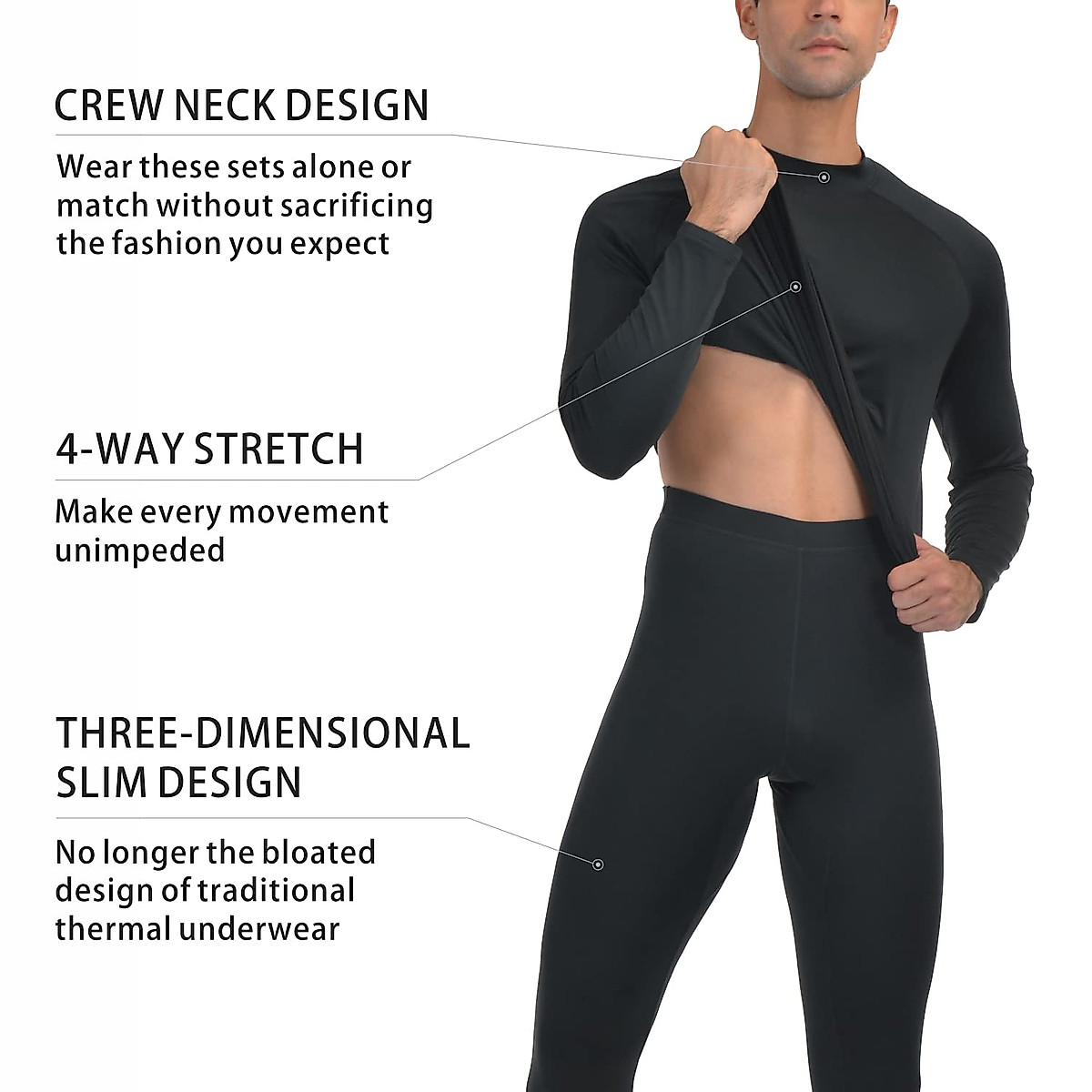 qualidyne Men's Thermal Underwear Winter Base Layer Long Johns Set Top and Bottom Sports Suits Black