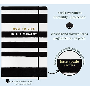 Kate Spade New York Take Note Large Vegan Leather Notebook, Black Striped Bound Journal Includes 168 Pages, Sarah Stripe