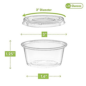 (3.25 oz - 100 Sets) Clear Diposable Plastic Portion Cups With Lids, Small Mini Containers For Portion Controll, Jello Shots, Meal Prep, Sauce Cups, Slime, Condiments, Medicine, Dressings,