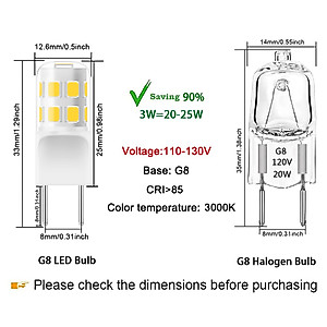 Lacnooe G8 Led Bulb Dimmable, 3W T4 Led Bulb, 20-25W Halogen Equivalent, Warm White 3000K, 120V Puck Light Bulbs for Under Cabinet Light, Under Counter Kitchen Lighting, 6-Pack