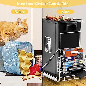 Pull Out Trash Can Under Cabinet Slider, Under Counter Trash Can Pull Out with Garbage Bag Holder, Under Sink Trash Can Pull Out for 7-11 Gallon Garbage Cans, Up to 100 lb (Not Include Trash Can)