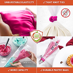 RFAQK 30PCs Piping Bags and Tips Set with EBook - Frosting Piping Kit with 10 Piping Tips,10 Pastry Bags, 2 Reusable Bags, 3 Icing Scrapers, 2 Couplers & 2 Ties for Cookies Cake Decorations (Pink)